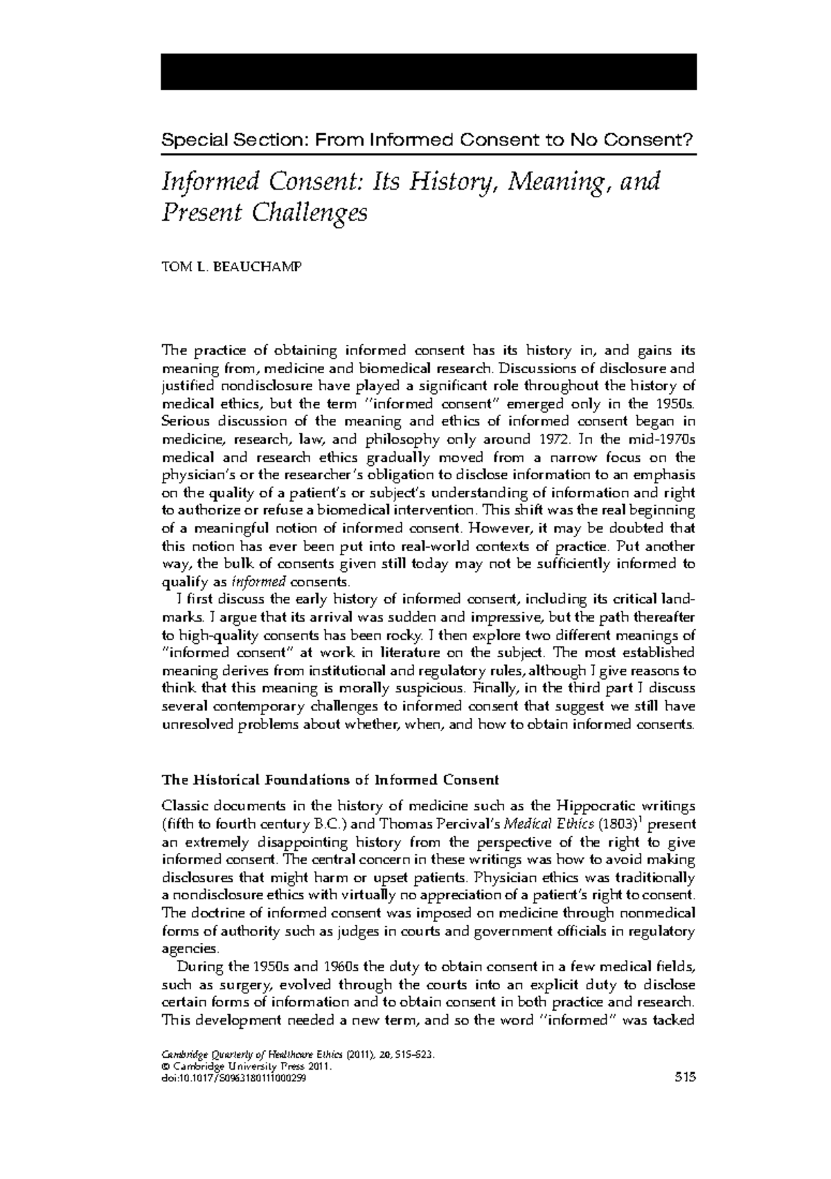 Informed Consent: Historical Insights and Current Challenges (PHIL 101 ...