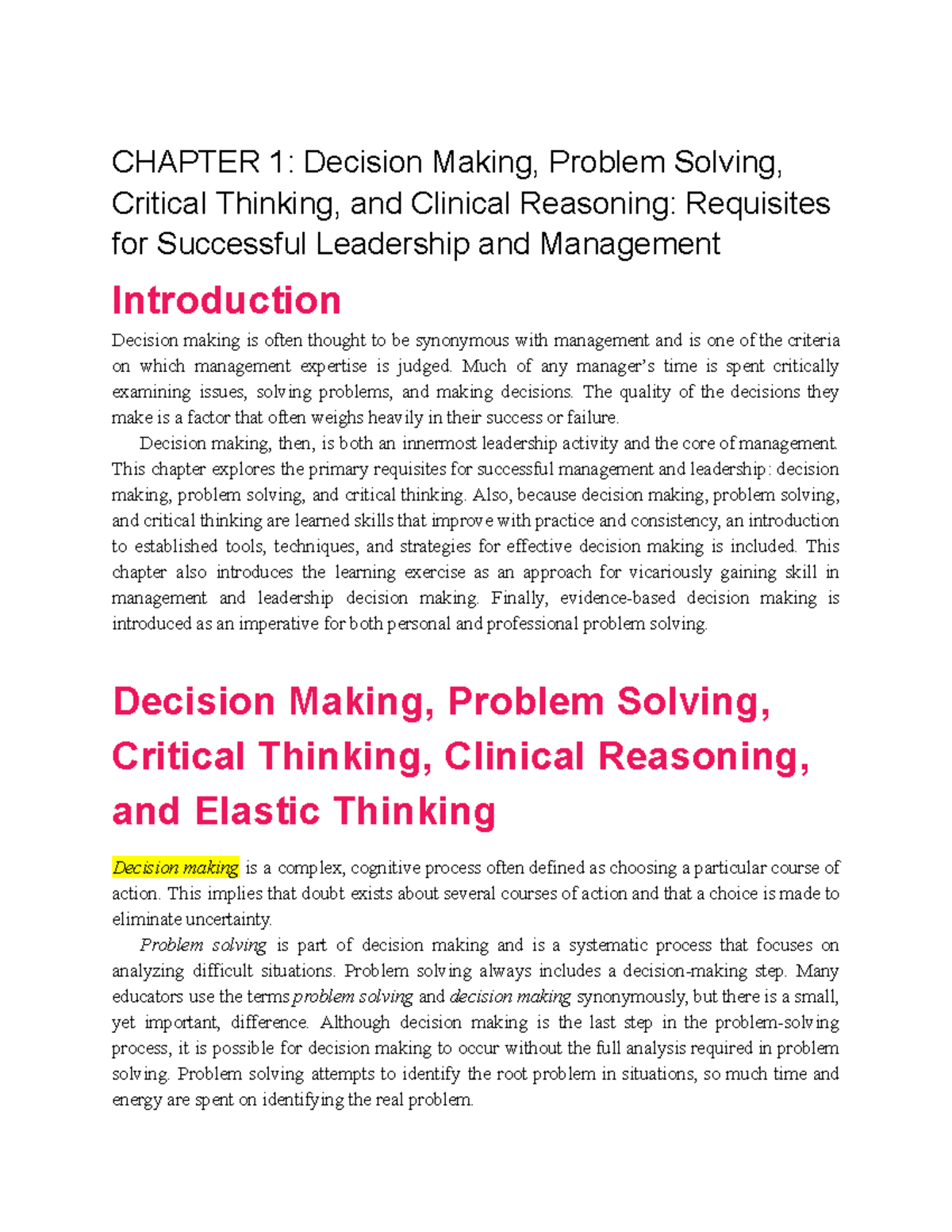 Ch 1 - text - CHAPTER 1: Decision Making, Problem Solving, Critical ...