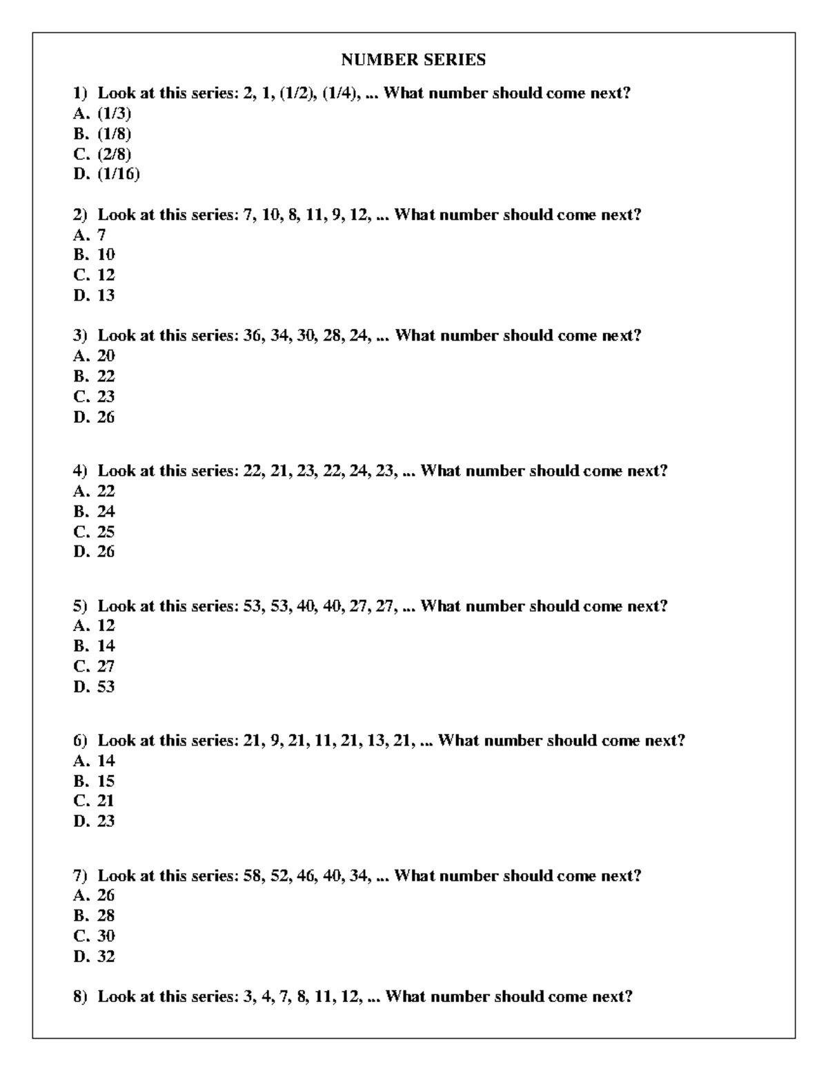 Number Series - Practice Questions and Solutions - Studocu