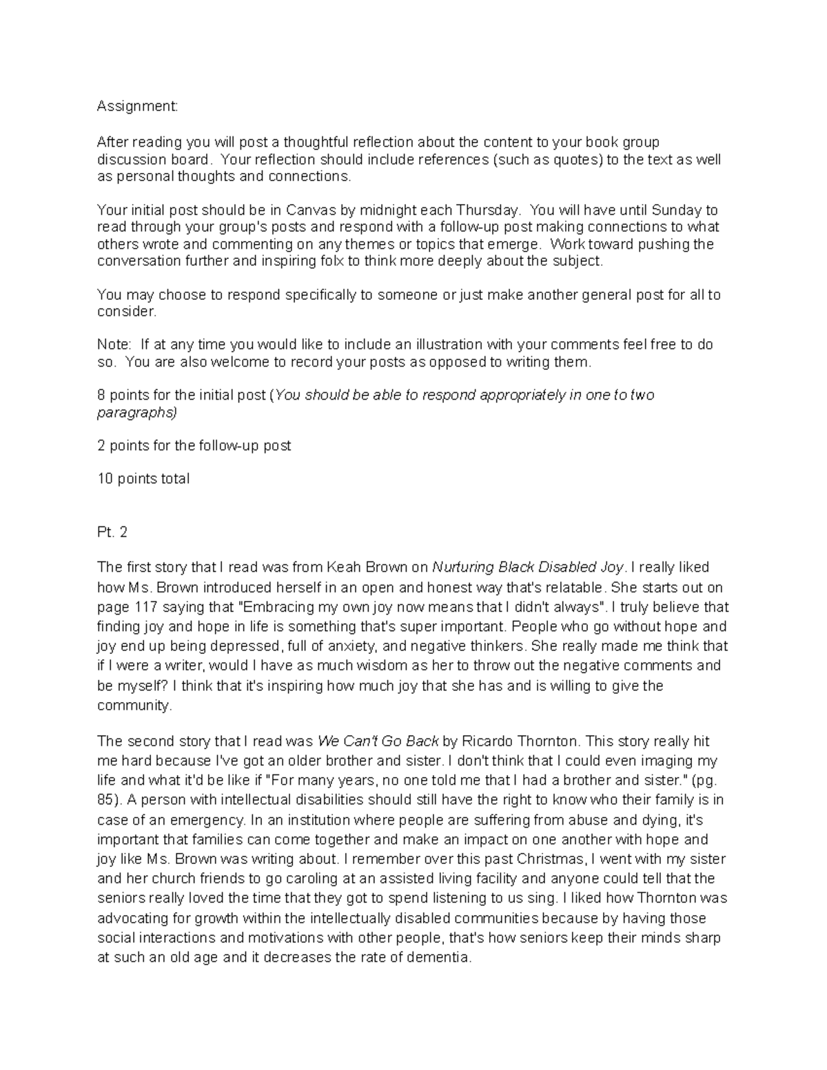 Pt. 2 Disability Visibility Reflections: Insights & Connections - Studocu