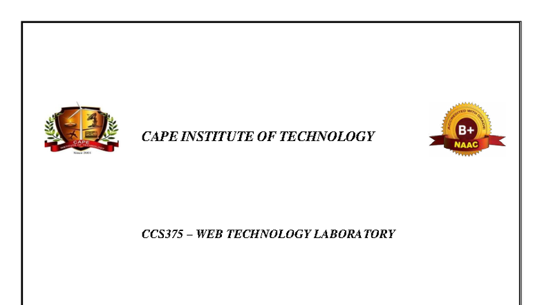 CAPE INSTITUTE OF TECHNOLOGY CCS375 WEB TECHNOLOGY LAB MANUAL - Studocu