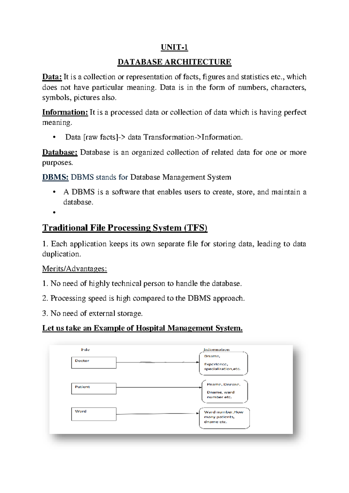 Unit1dbms First Unit Notes Unit 1 Database Architecture Data It 7259