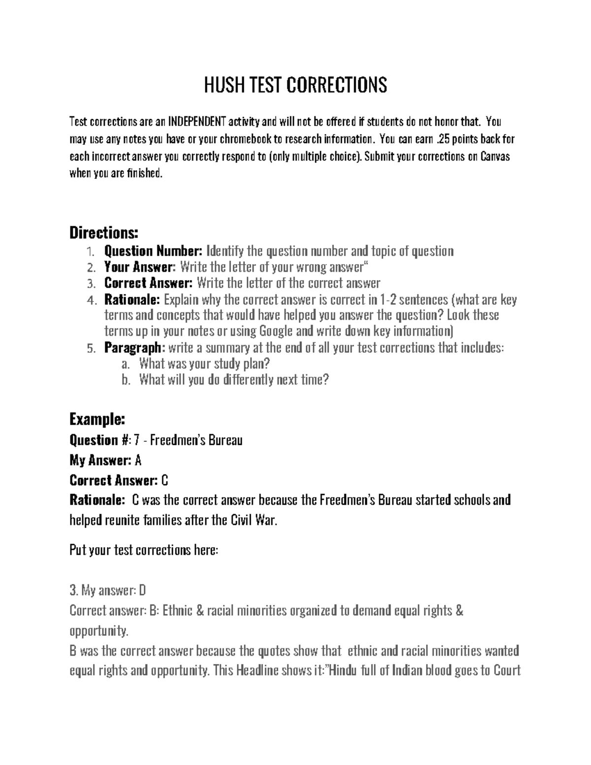 HUSH Test Corrections Instructions and Guidelines - Studocu