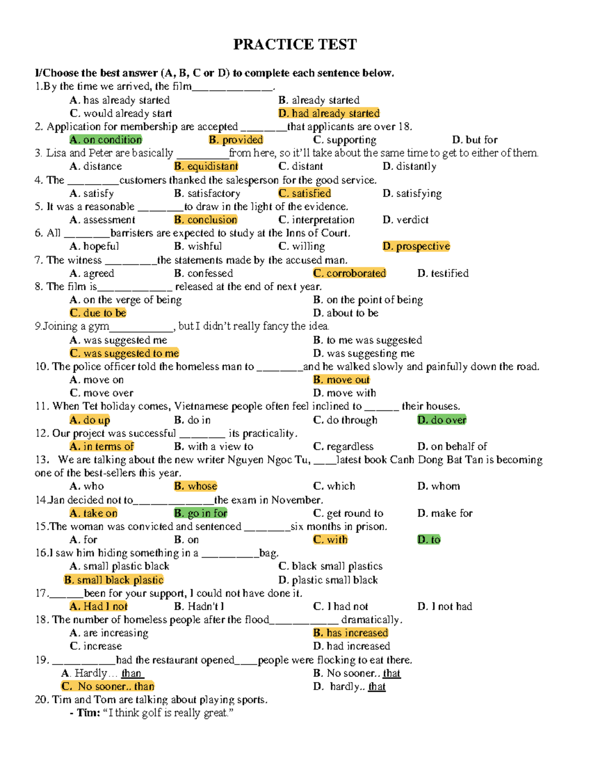 Practice Test: Vocabulary Review and Exercises for Improved Skills ...