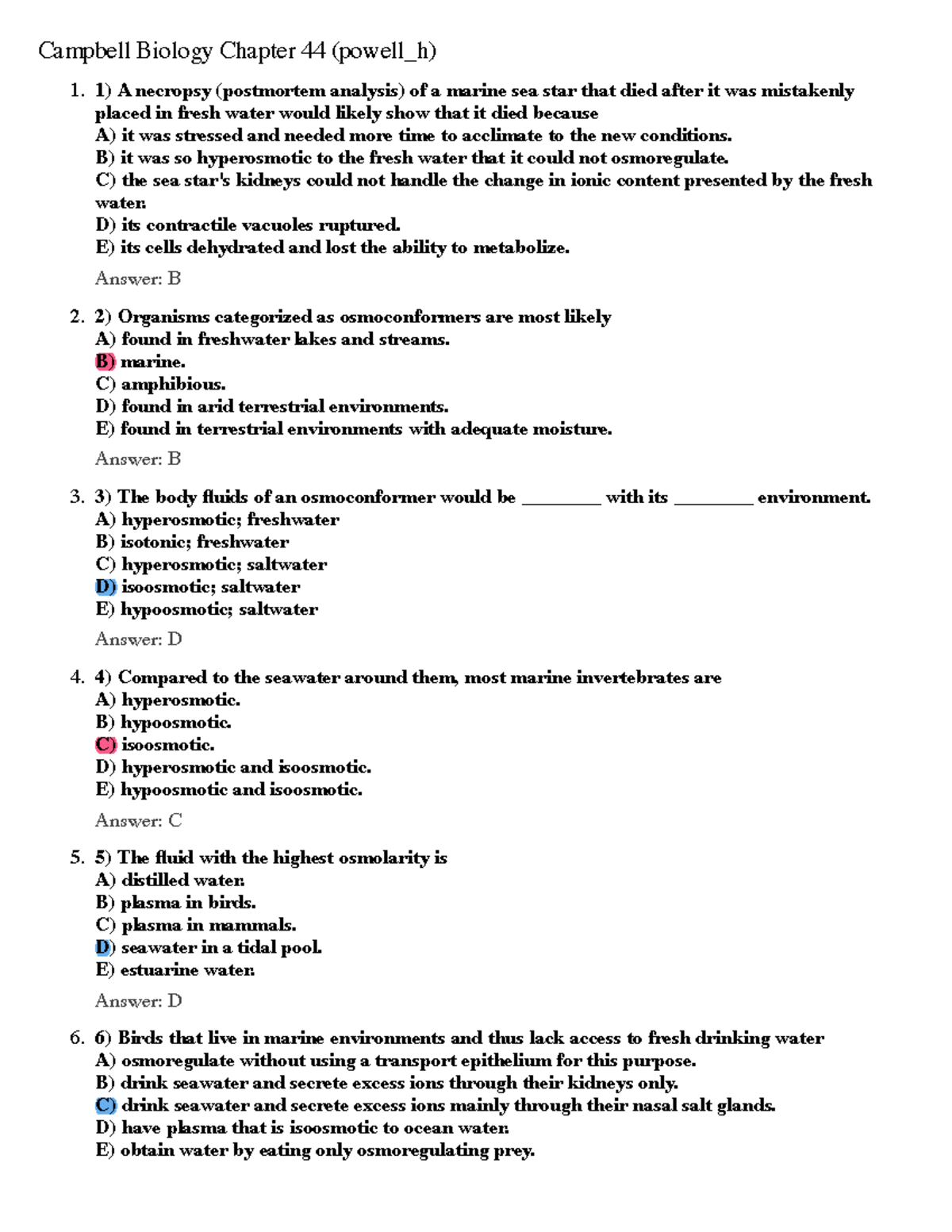 Campbell Biology Chapter 44 - Osmoregulation Study Guide - Studocu