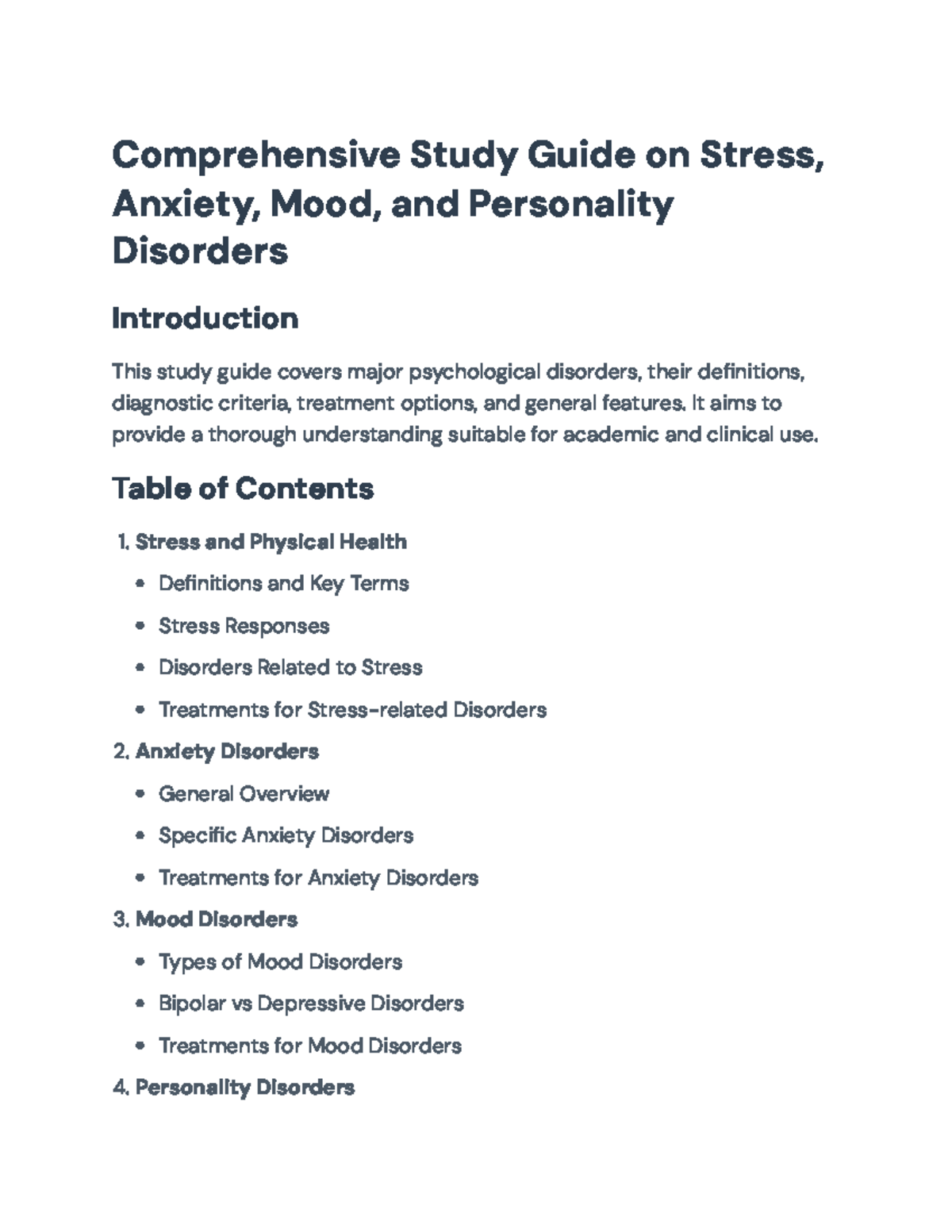 Comprehensive Study Guide: Stress, Anxiety, Mood & Personality ...