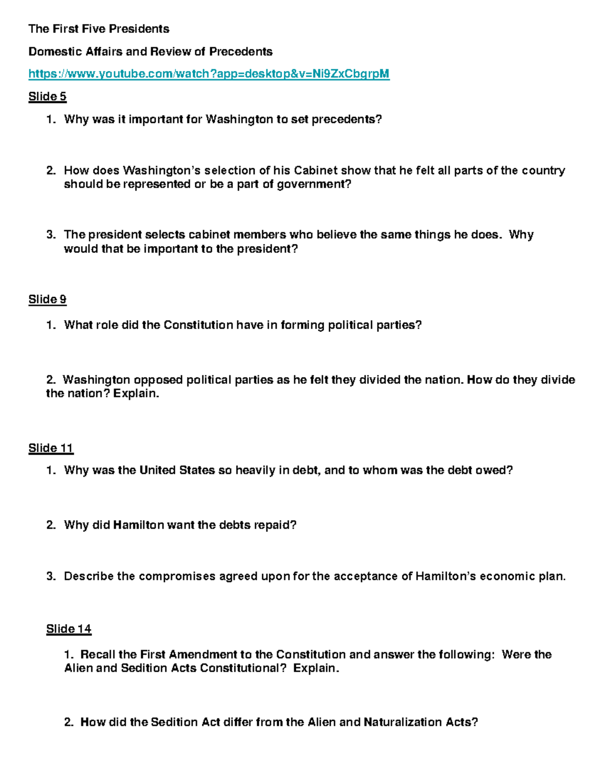 POLS 101 - Slides on The First Five U.S. Presidents and Their ...