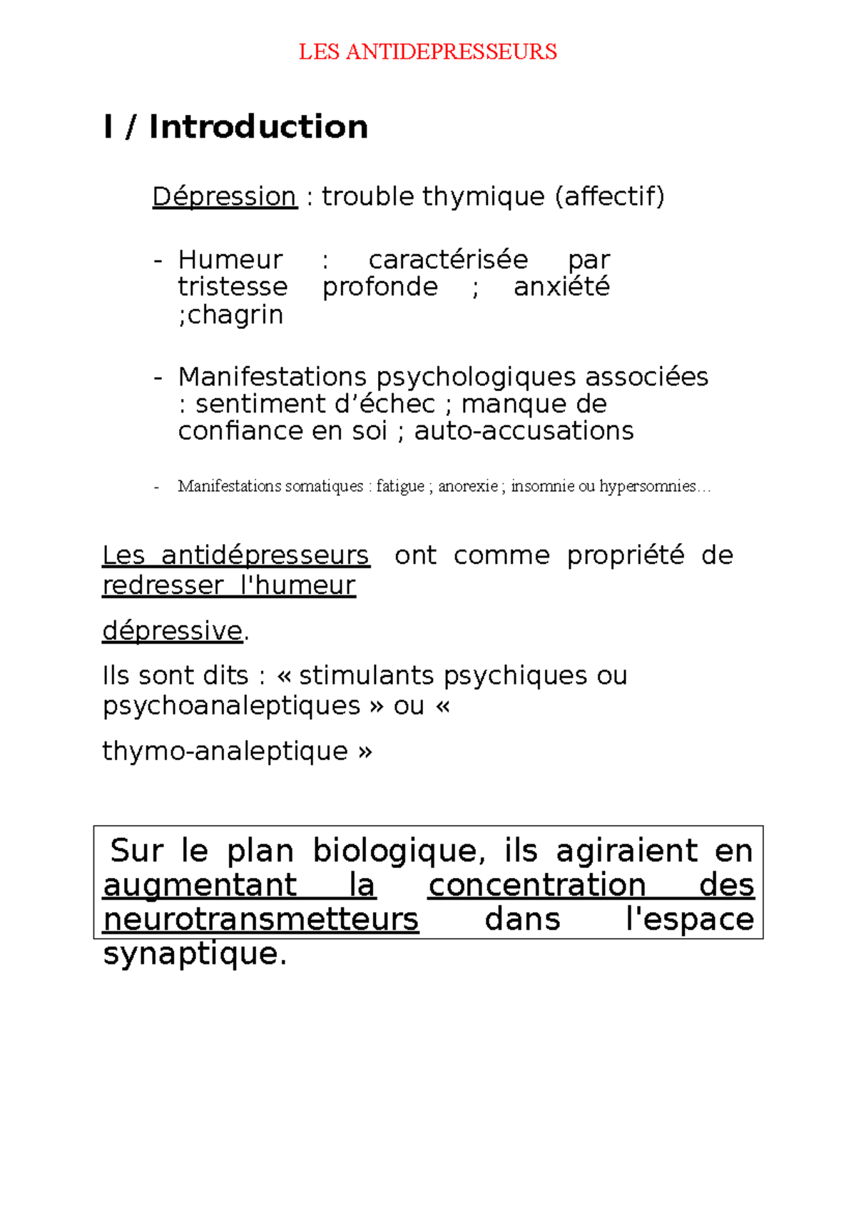 Antidepresseurs - Pharmacologie - LES ANTIDEPRESSEURS I / Introduction ...
