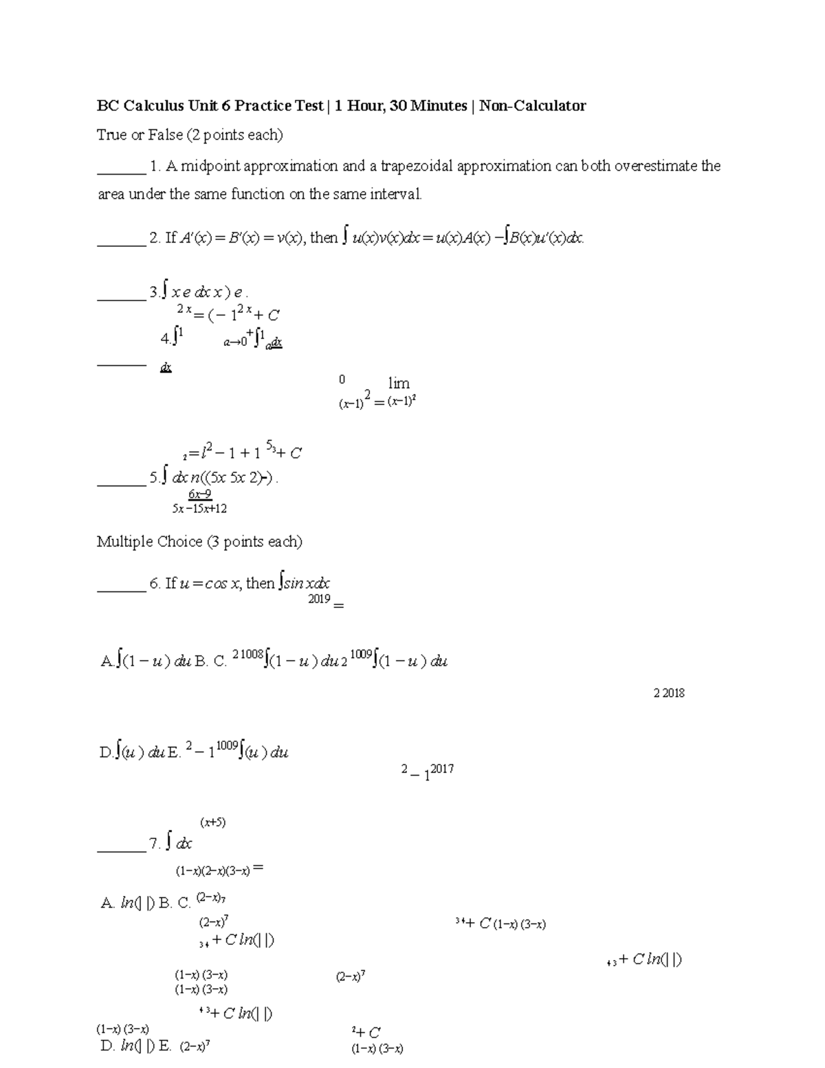 BC Calc Unit 6 Practice Test Questions and Answers - Studocu