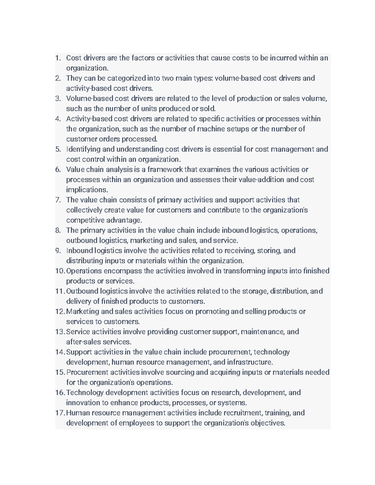 Cost Drivers & Value Chain Analysis Notes (CBA 301) - Studocu