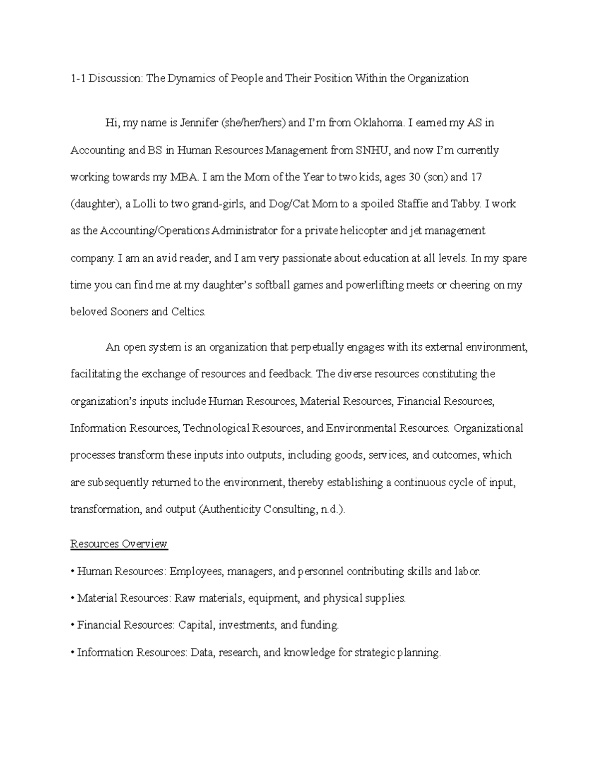 OL-500 1-1 Discussion: Understanding People Dynamics in Organizations ...