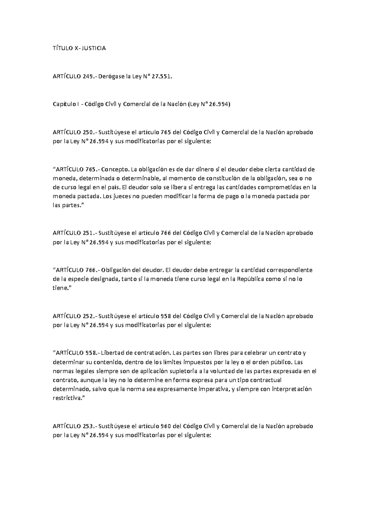 DNU 70-2023 Título X - Modificaciones al Código Civil y Comercial - Studocu