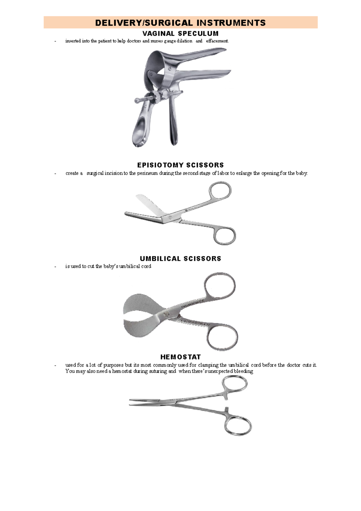 Vaginal Speculum & Key Delivery Room Instruments Overview - Studocu