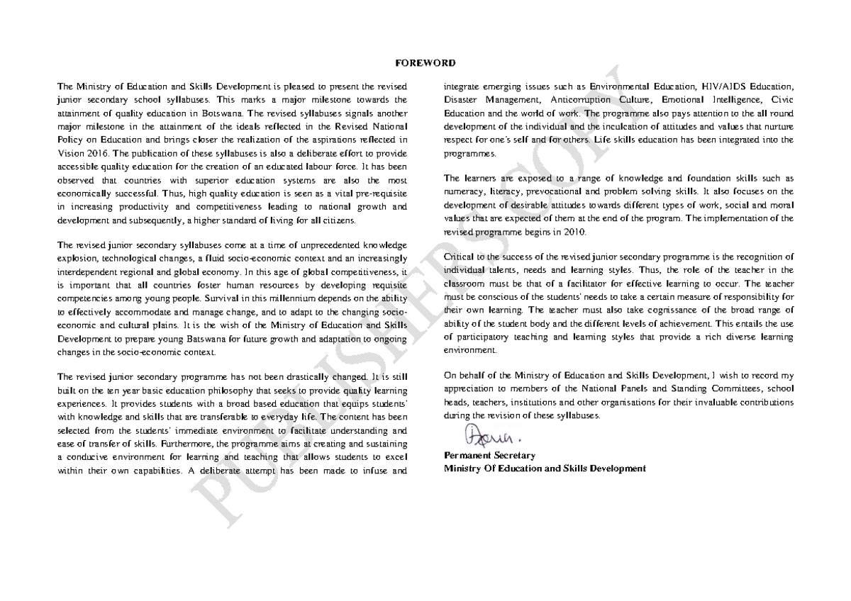 JC- Revised Junior Secondary Science Syllabus Overview - Studocu
