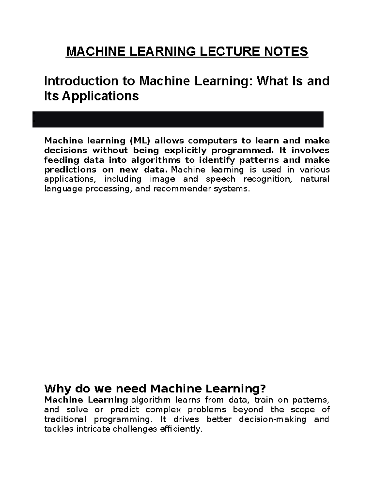 Maachine Learning Comprehensive Notes With Examples - MACHINE LEARNING ...