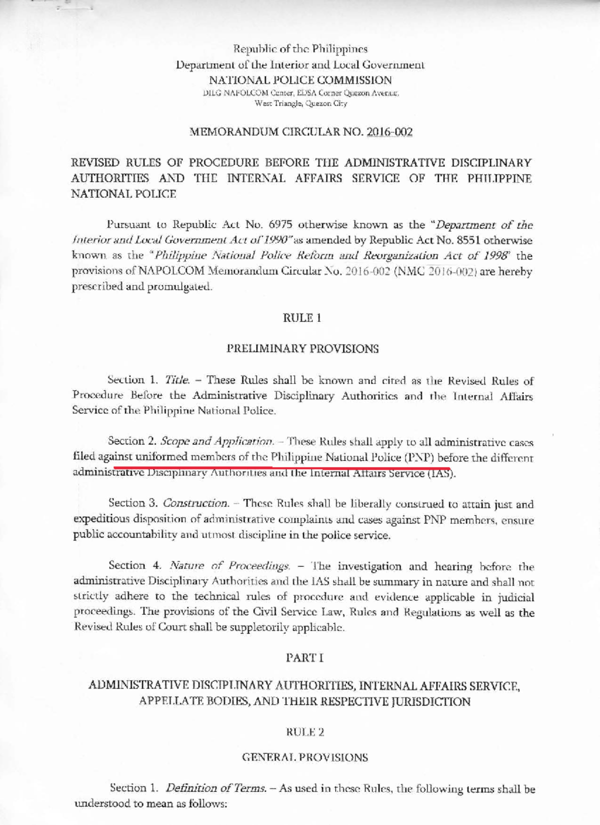 Revised Rules of Procedure for PNP Disciplinary Authorities (MC 2016 ...