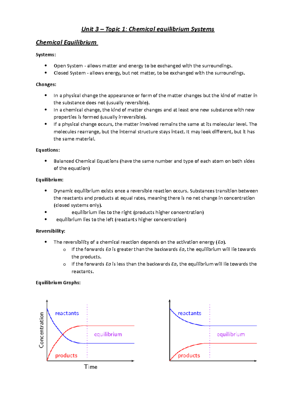 Unit 3 - Chemical Equilibrium & Redox Reaction Summary Revision - Studocu