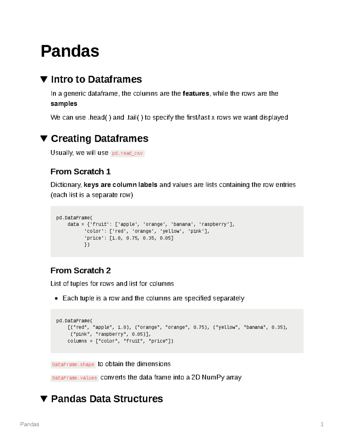 Pandas Introduction - Pandas Intro to Dataframes In a generic dataframe ...