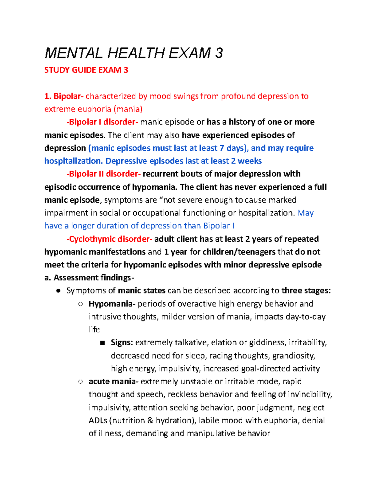 MH EXAM 3 - Comprehensive Study Notes for Mental Health Final Exam ...