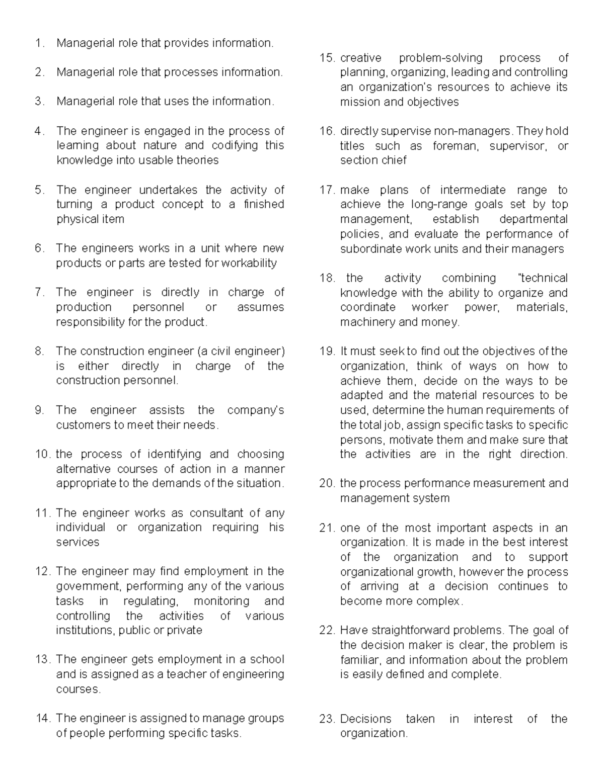 EM MOCK TEST - ENGINEERING MANGAMENT PRACTICE TESTS - Managerial role ...