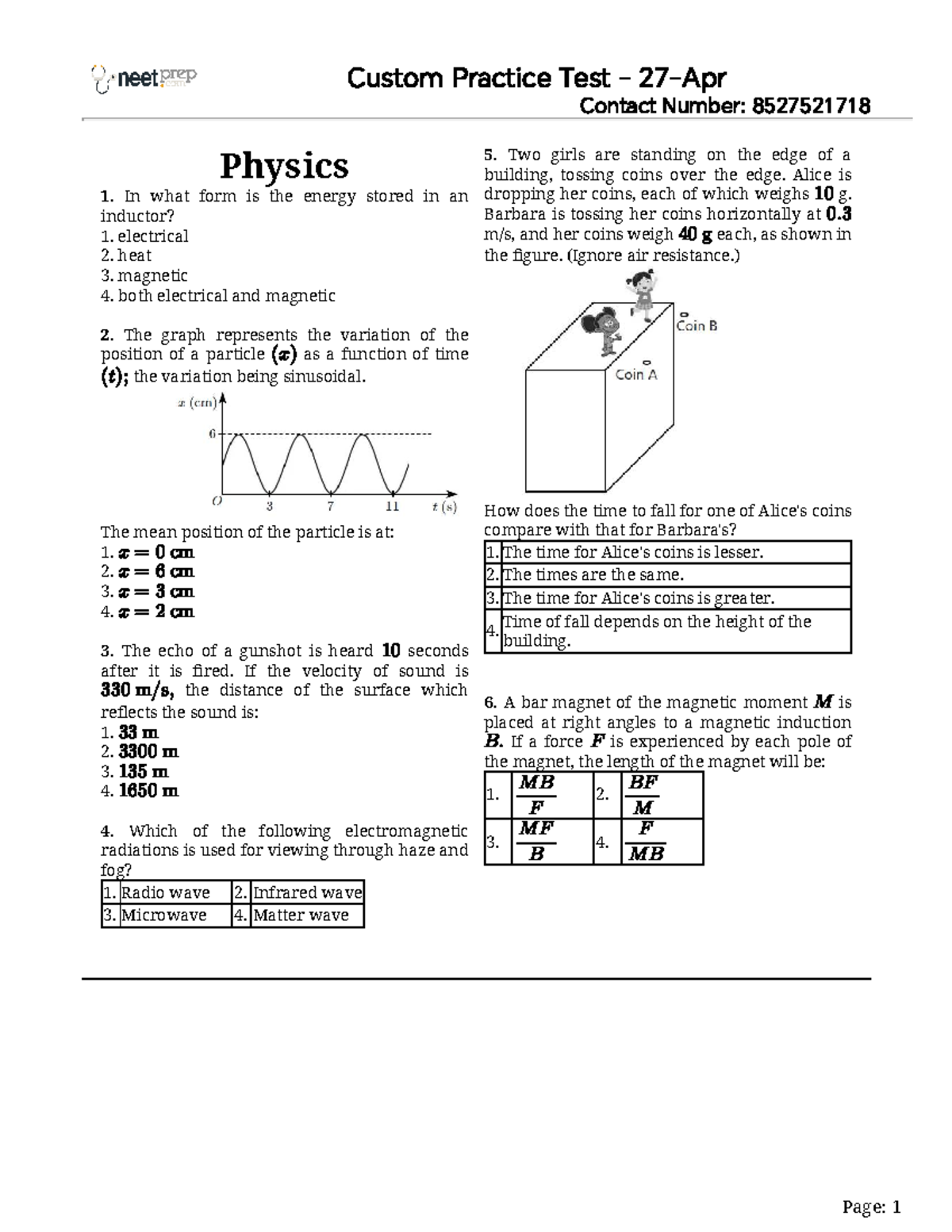 Custom Practice Test: Physics 5 - Comprehensive Review and Solutions ...