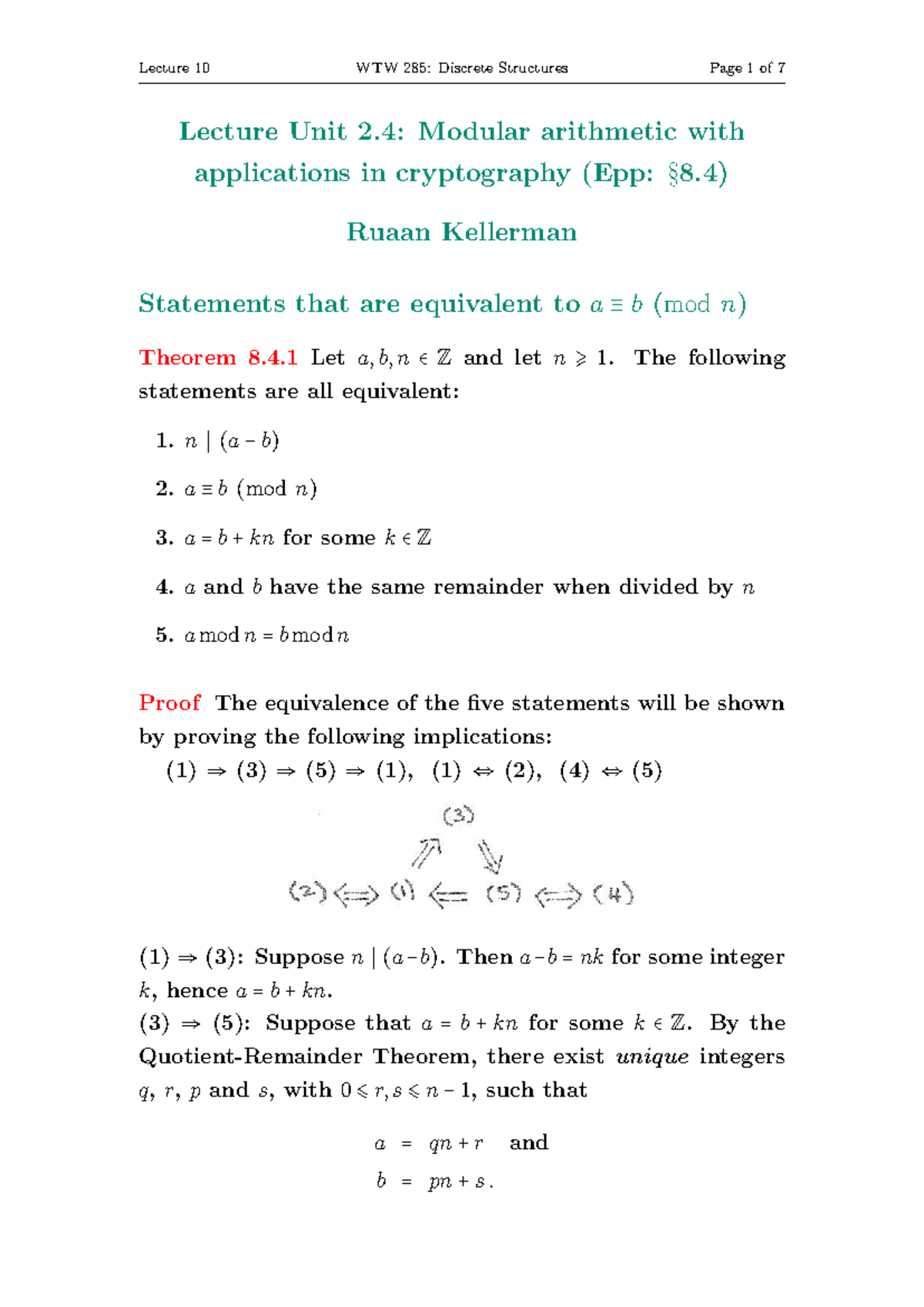 Lecture 10 WTW 285: Modular Arithmetic in Cryptography - Studocu