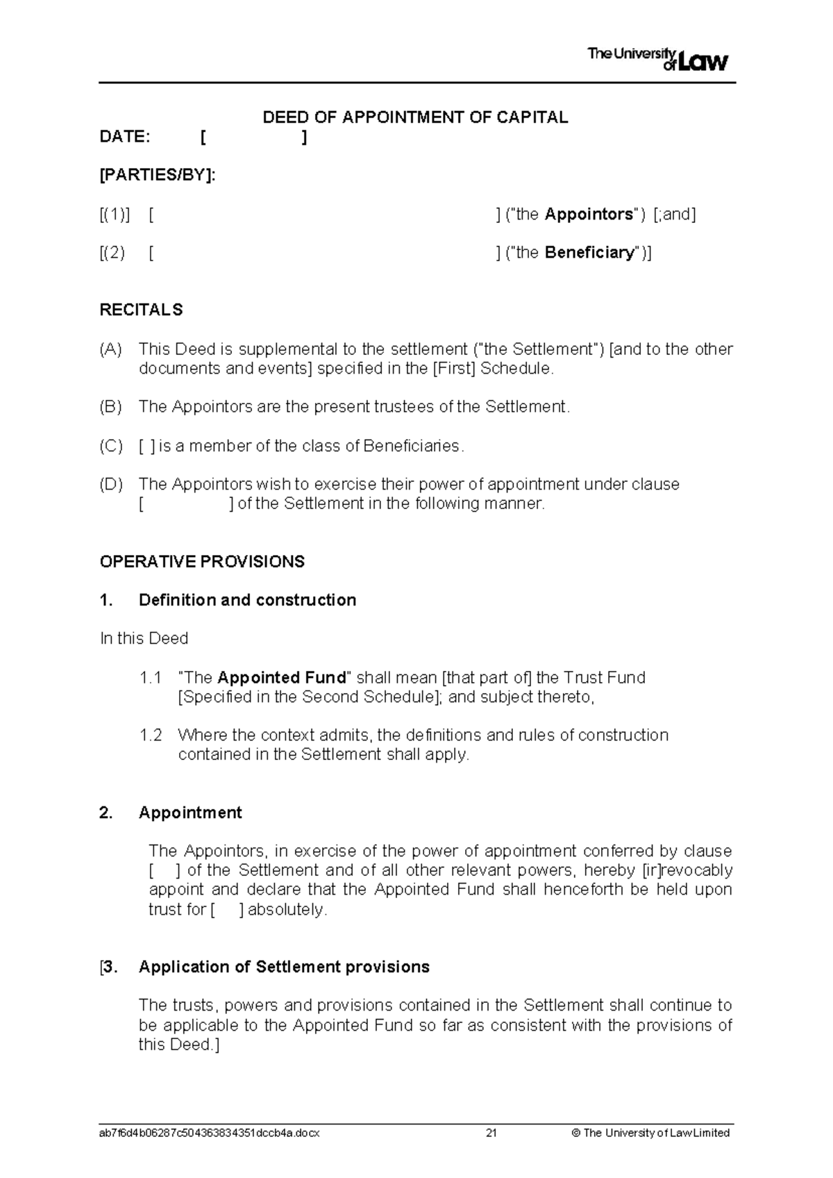 Deed of Appointment Template - 2425 PRIV U06 CE01 Task 01 - Studocu