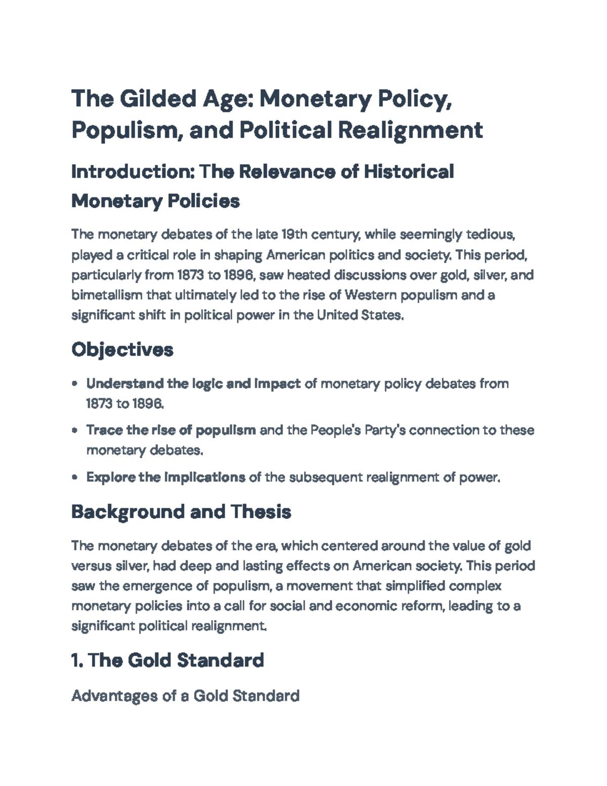 Monetary Policy and Populism: The Gilded Age Political Shifts (HIST 102 ...