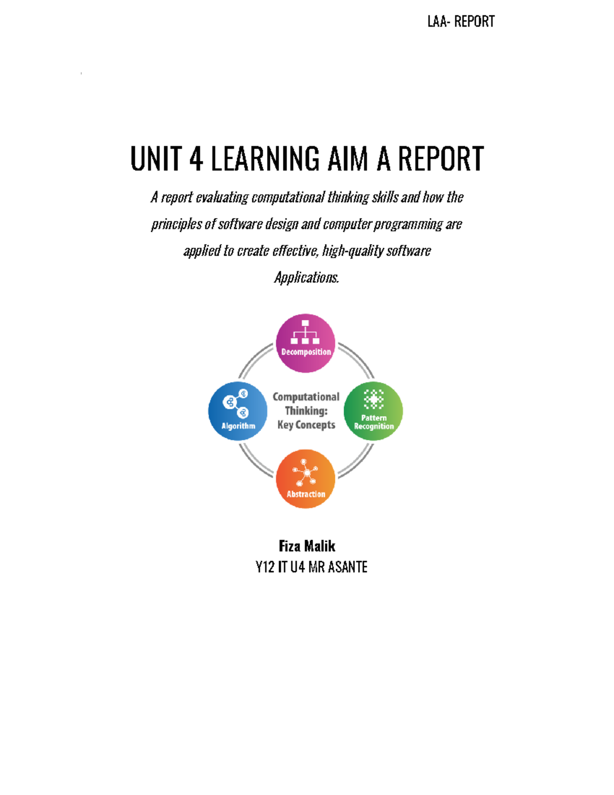 LAA Report - Unit 4: Evaluating Computational Thinking Skills - Studocu