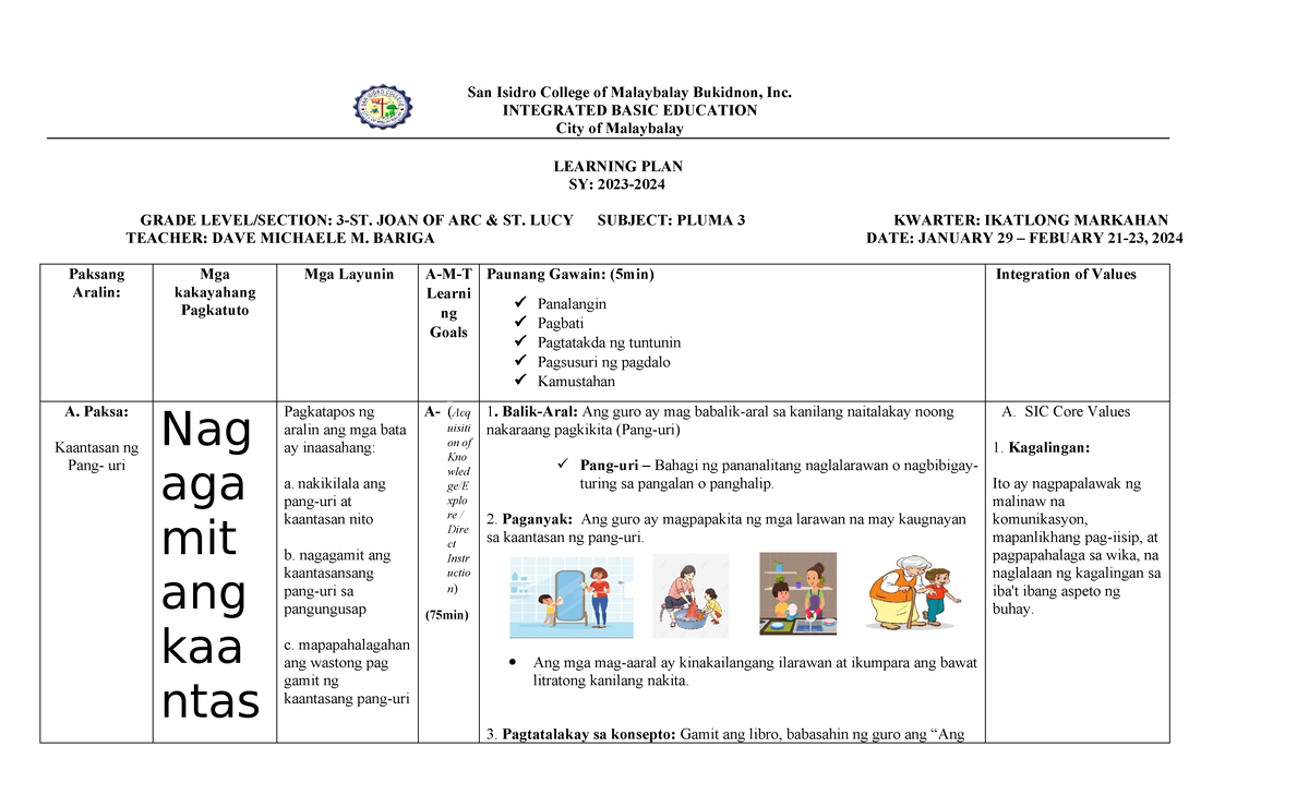 Kaantasan ng Pang-uri: Lesson Plan para sa PLUMA 3 Final Exam - Studocu