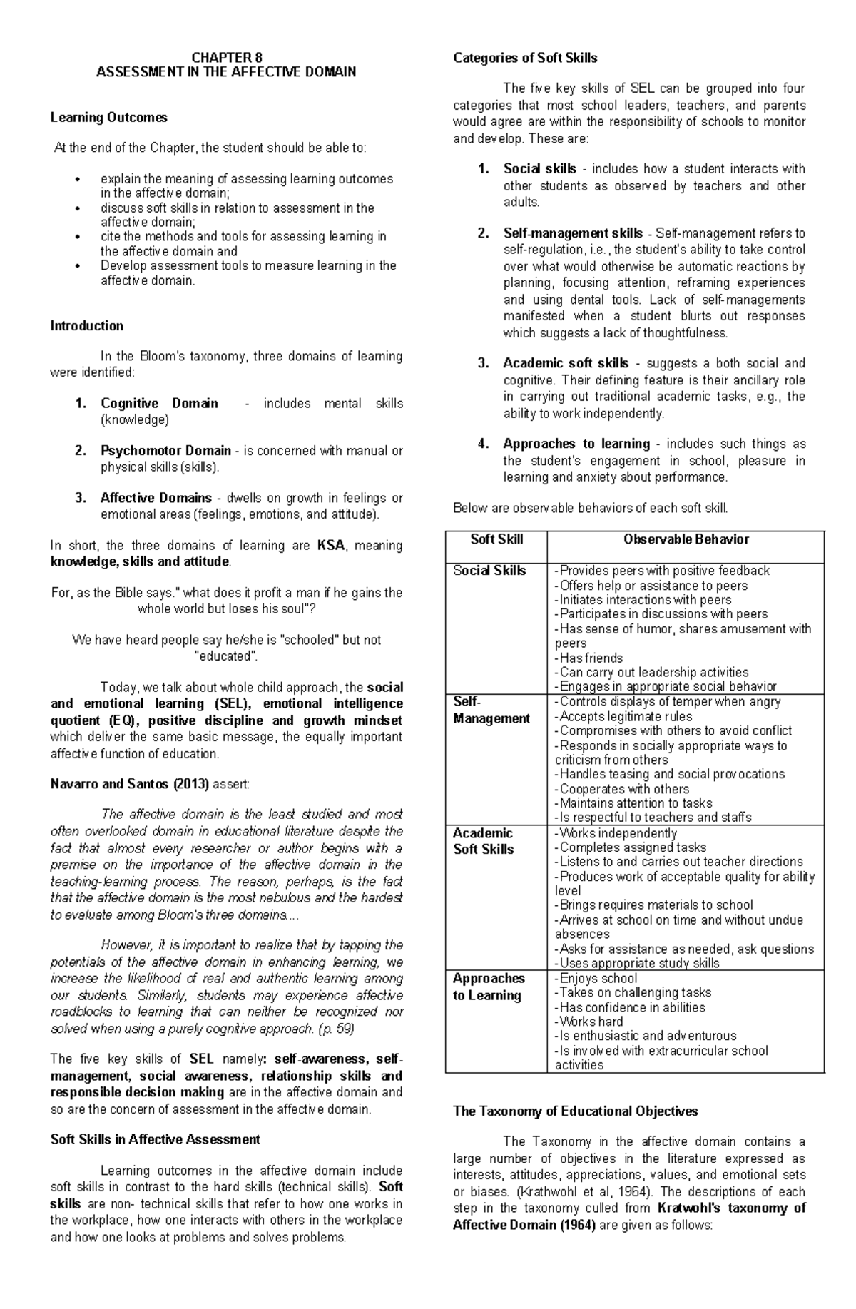 ASL 1 - Final Exam Notes on Assessing the Affective Domain - Studocu