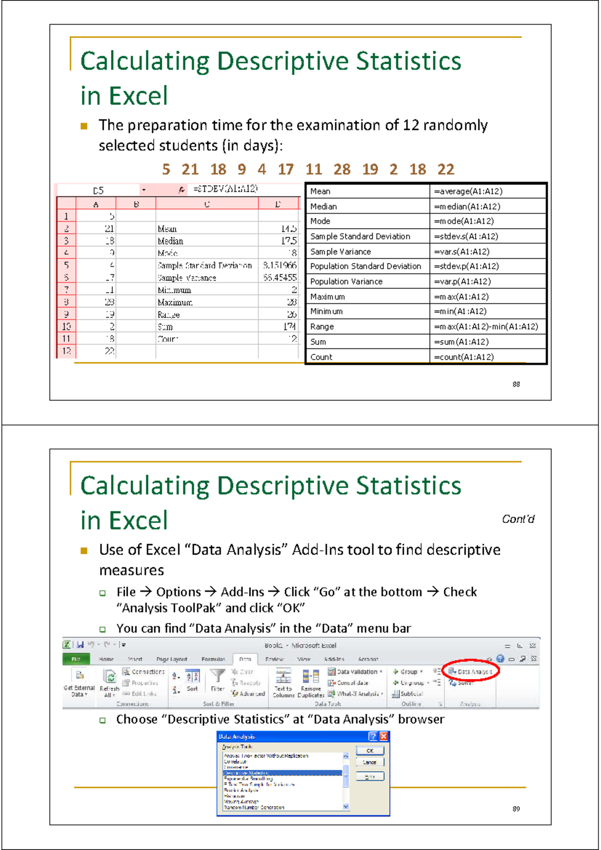 Computing Descriptive Statistics in Excel (Course Code: 3) - Studocu