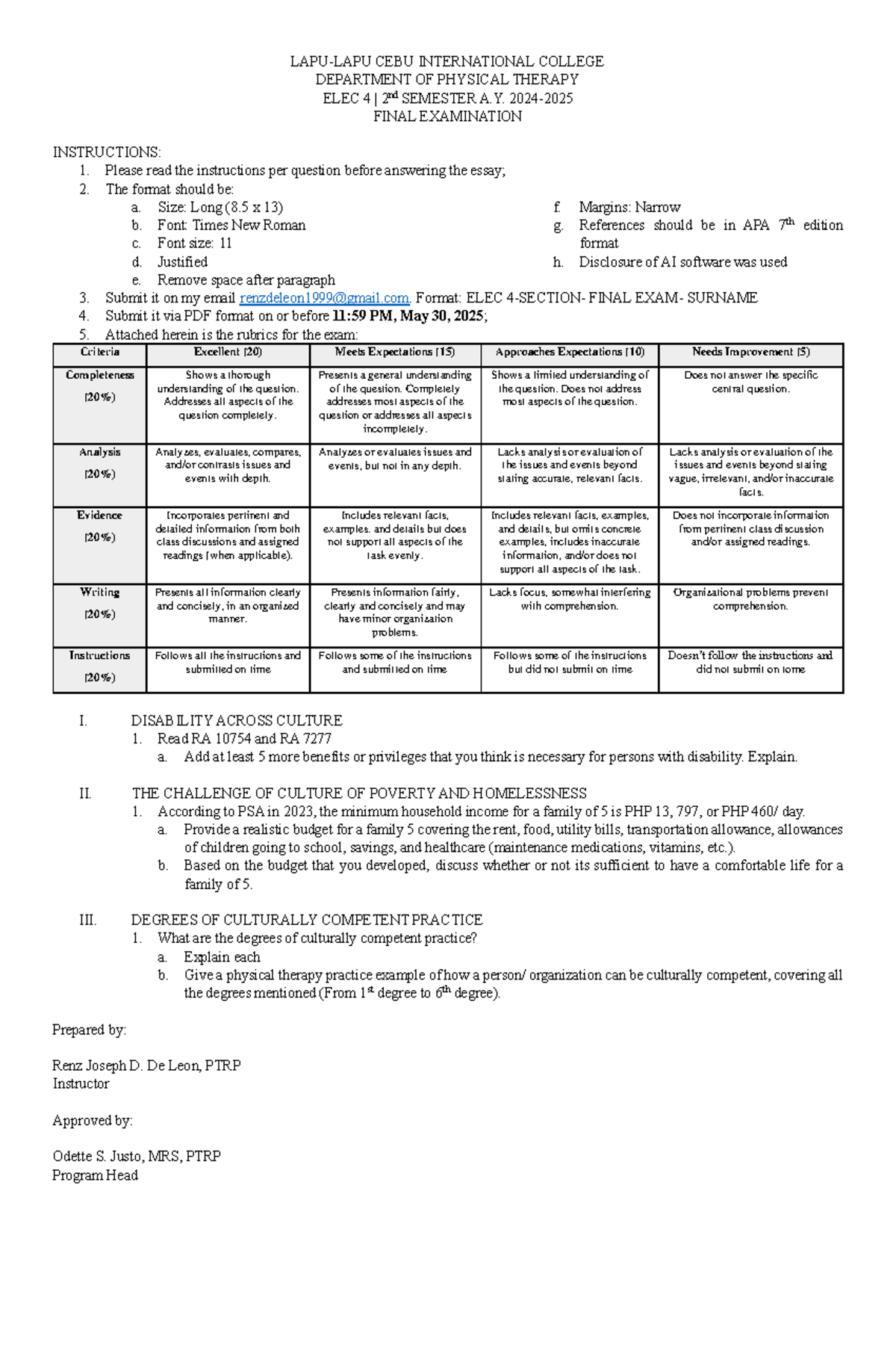 ELEC 4 Final Exam Instructions & Guidelines - 2nd Sem A.Y. 2023 - Studocu