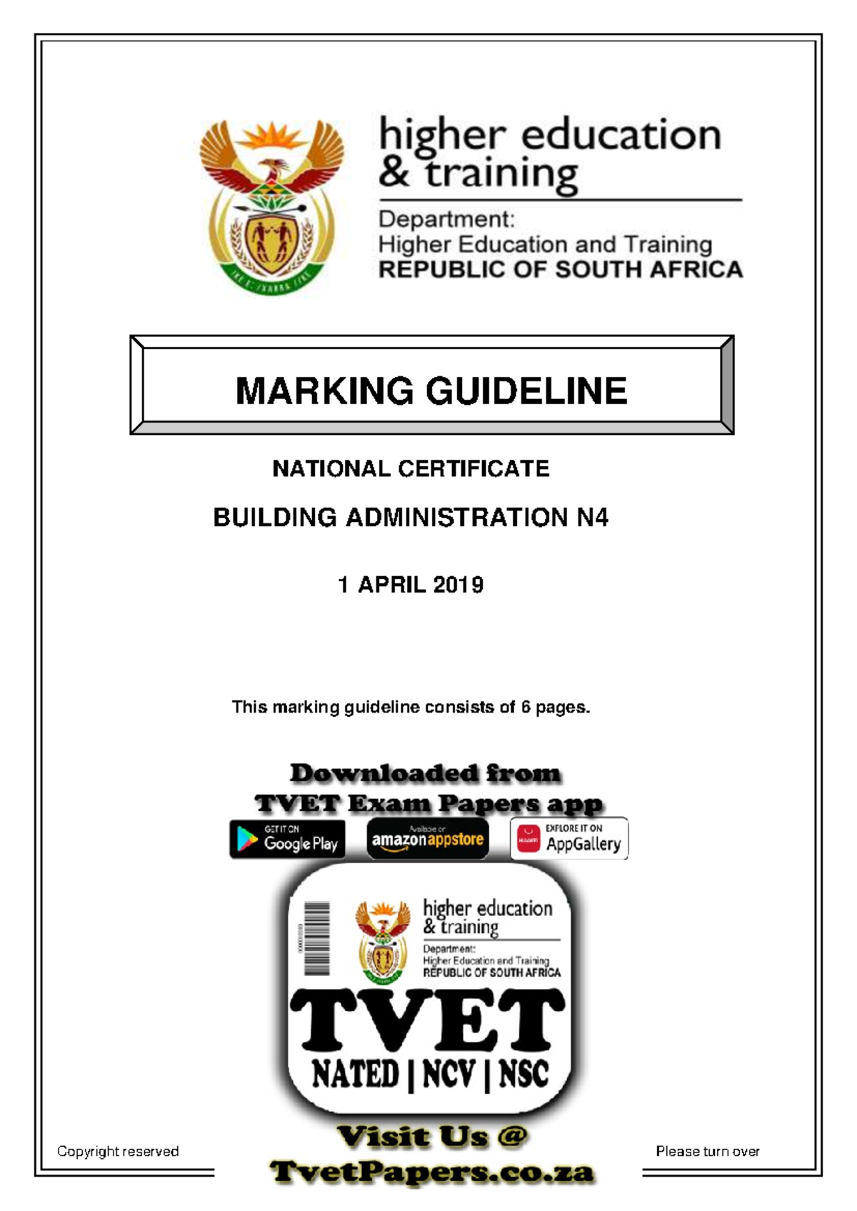 Marking Guideline for Building Administration N4 - April 2019 - Studocu
