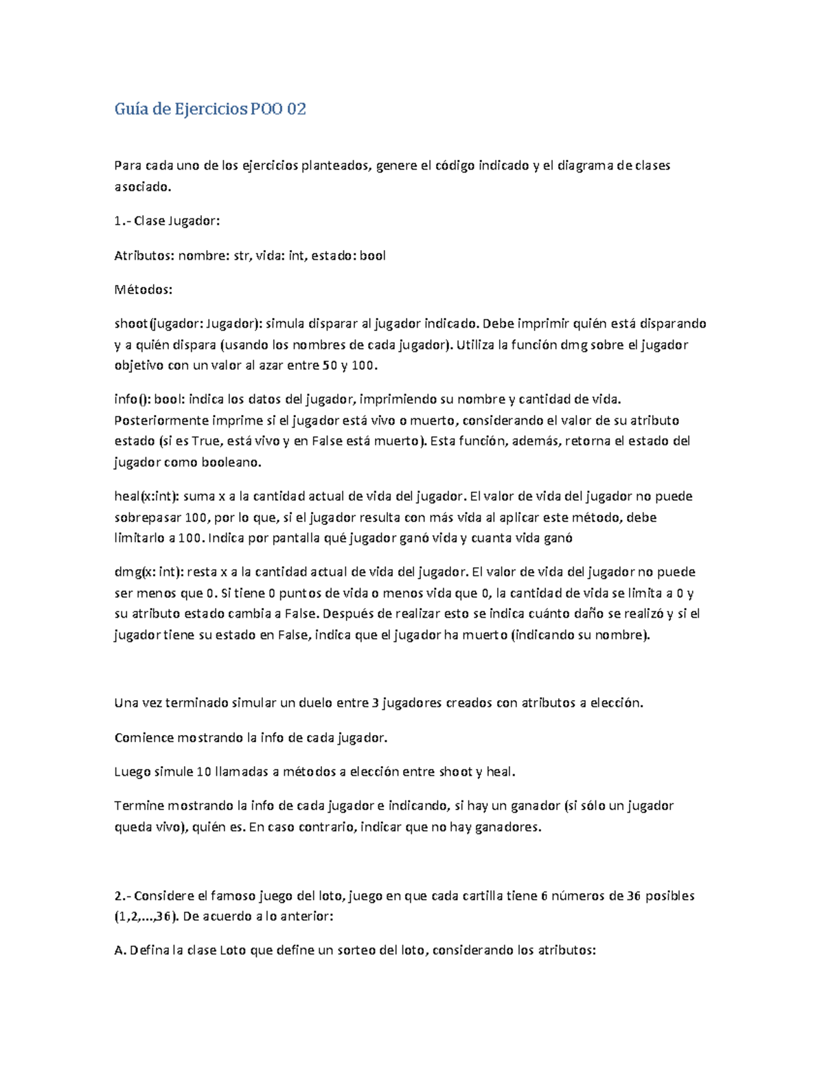 Guía de Ejercicios 02 - POO: Clases y Métodos en Python - Studocu