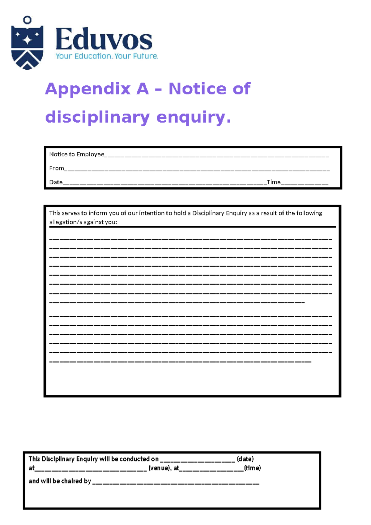 Coera 3 Appendix A: Notice of Disciplinary Enquiry Rights - Studocu