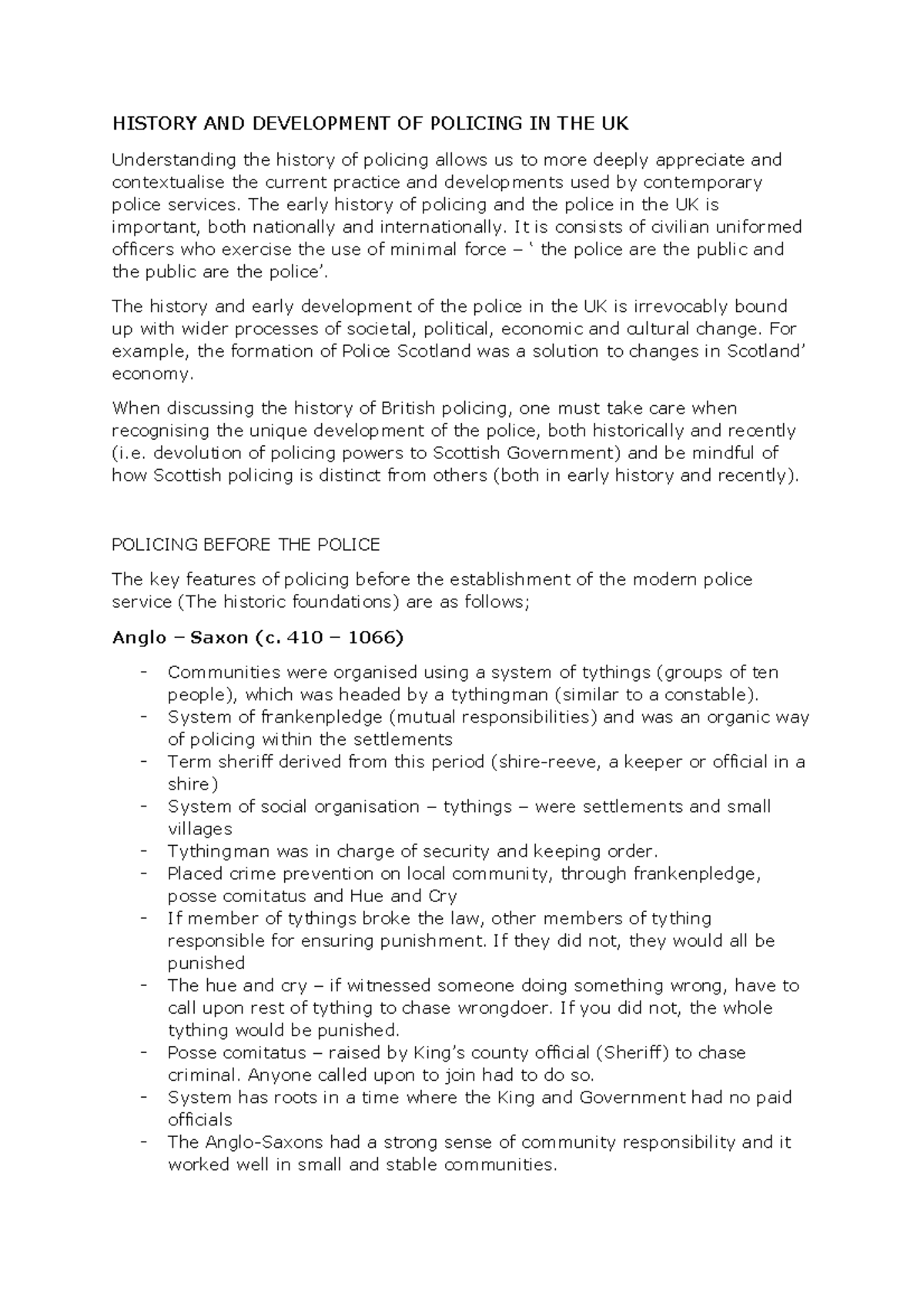 The Evolution of Policing in the UK: A Historical Overview - Studocu