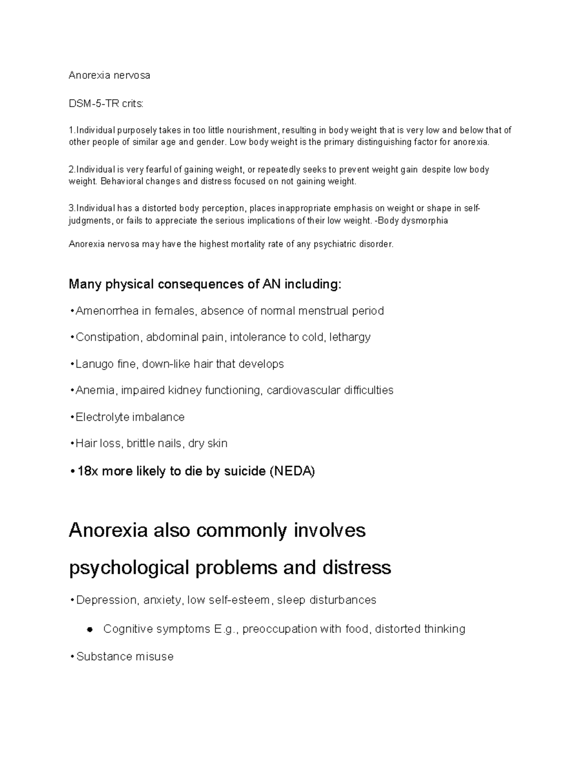 Anorexia and Bulimia Nervosa: DSM-5 Criteria & Causes of EDs - Studocu
