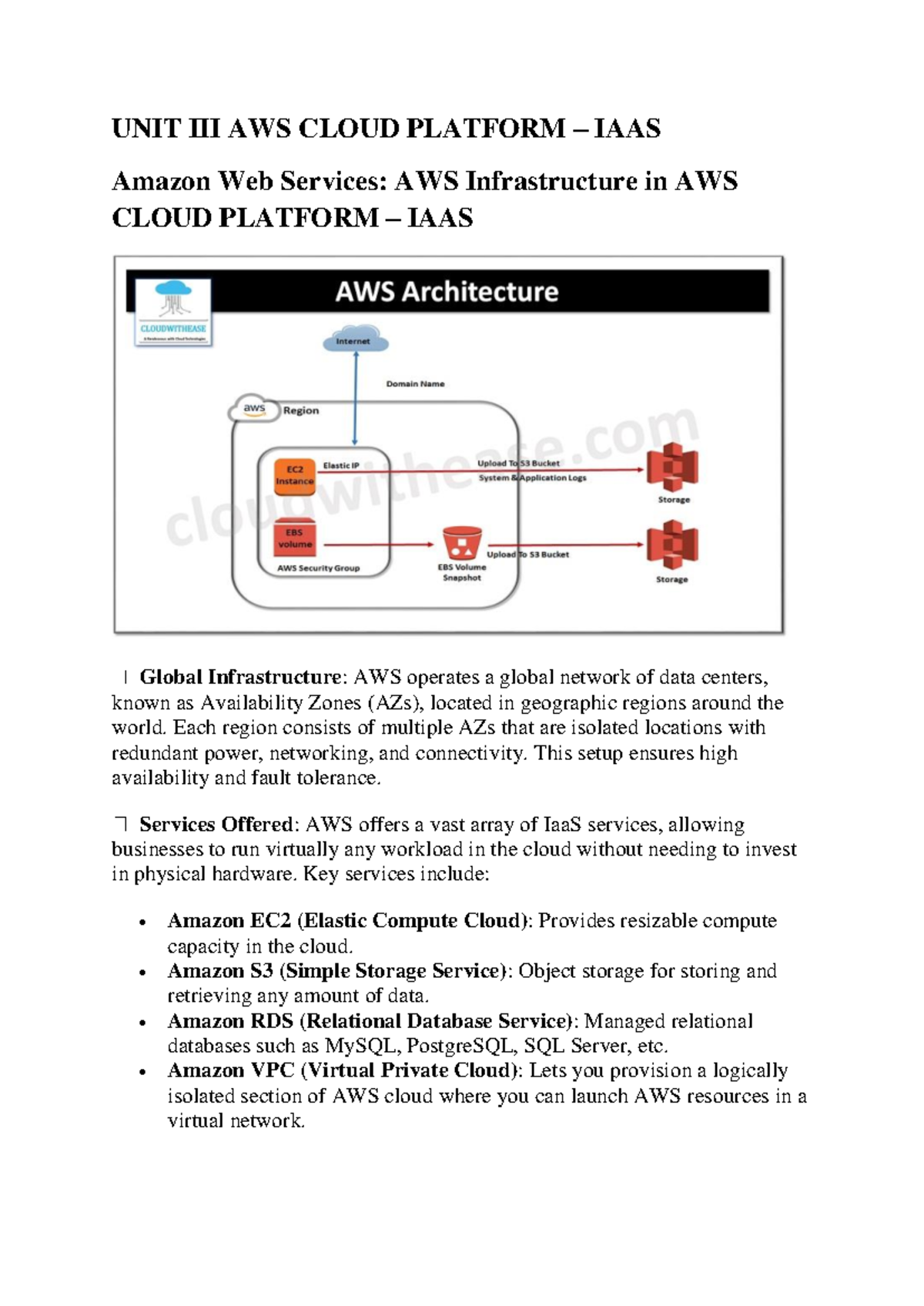 AWS Cloud Platform IaaS: Unit III Notes and Overview - Studocu