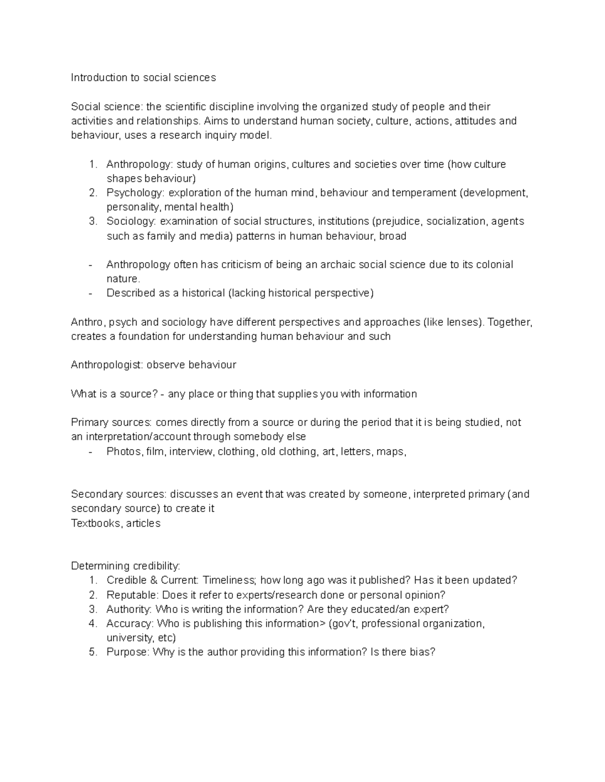 Introduction to Social Sciences: Key Concepts and Theories - Studocu