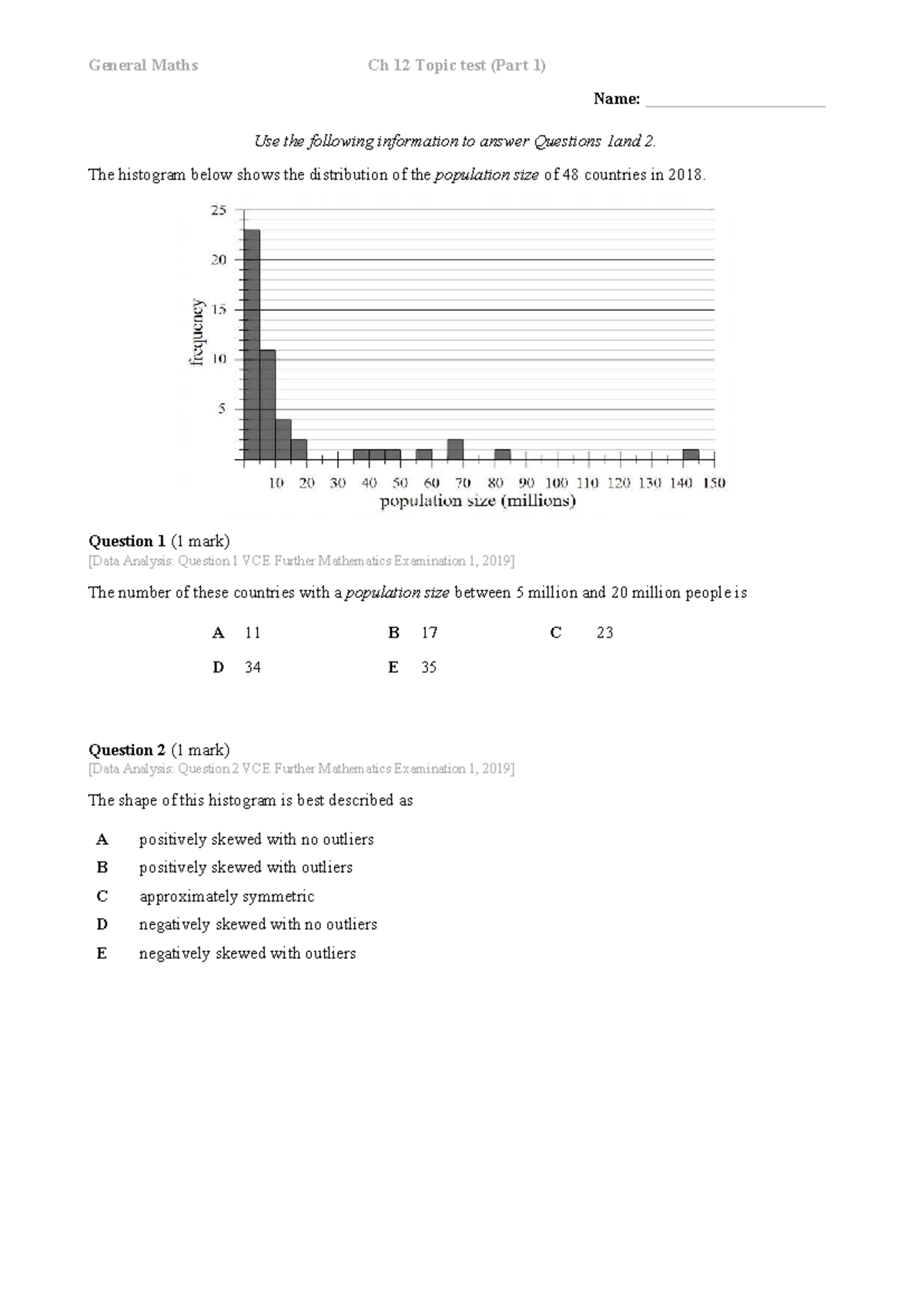 General Maths VCE Further Mathematics Ch 12 Topic Test (Part 1) - Studocu