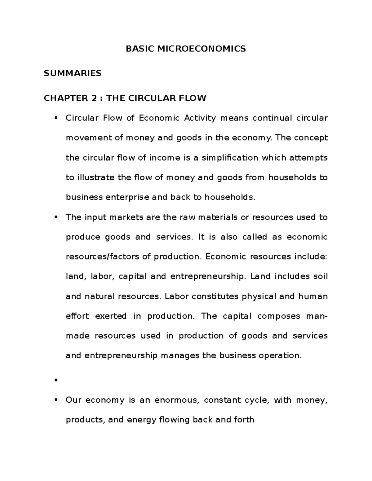 Basic Microeconomics CH2: Understanding the Circular Flow Model - Studocu