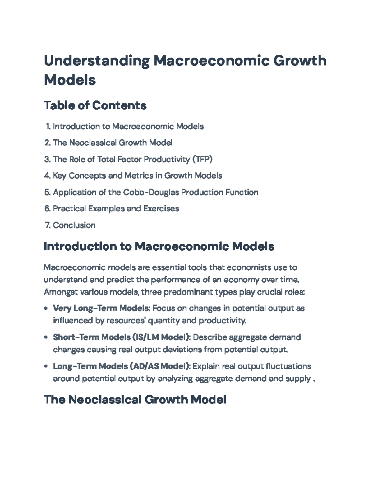 NEC 101: Overview of Neoclassical Growth Model & Key Applications - Studocu