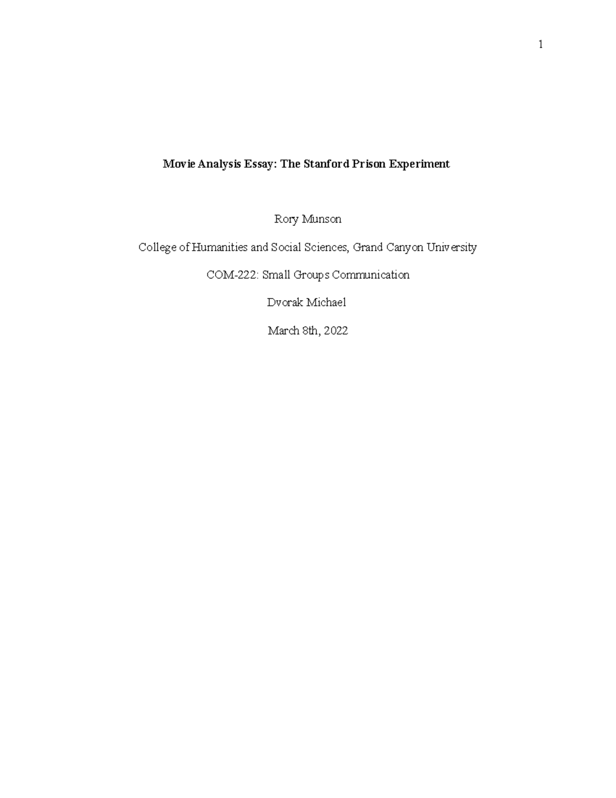 Movie Analysis Paper Rory Final - Movie Analysis Essay: The Stanford ...