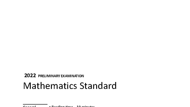 2022 Year 11 Mathematics Standard Preliminary Exam Instructions - Studocu