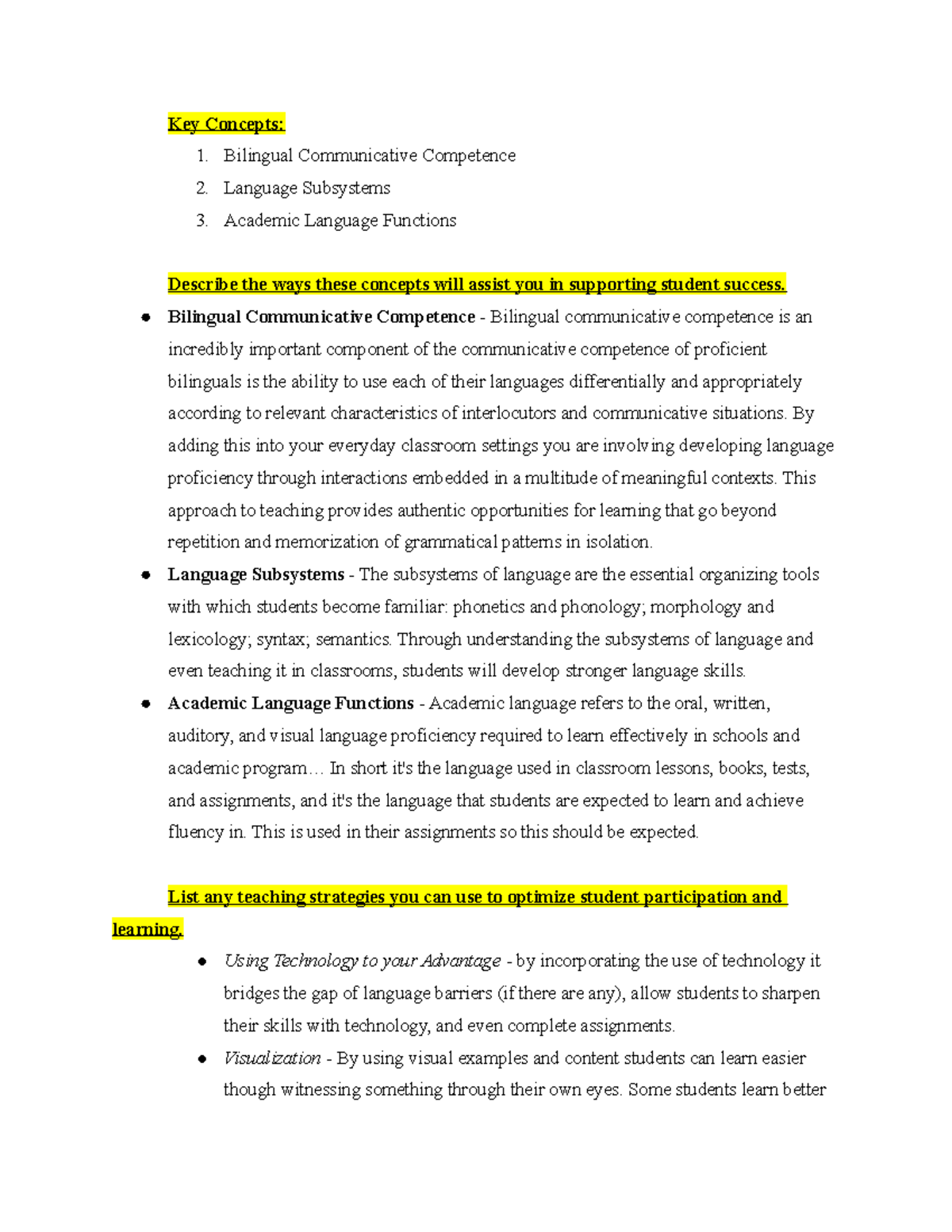 Key Concepts in Bilingual Education: Supporting Student Success - Studocu