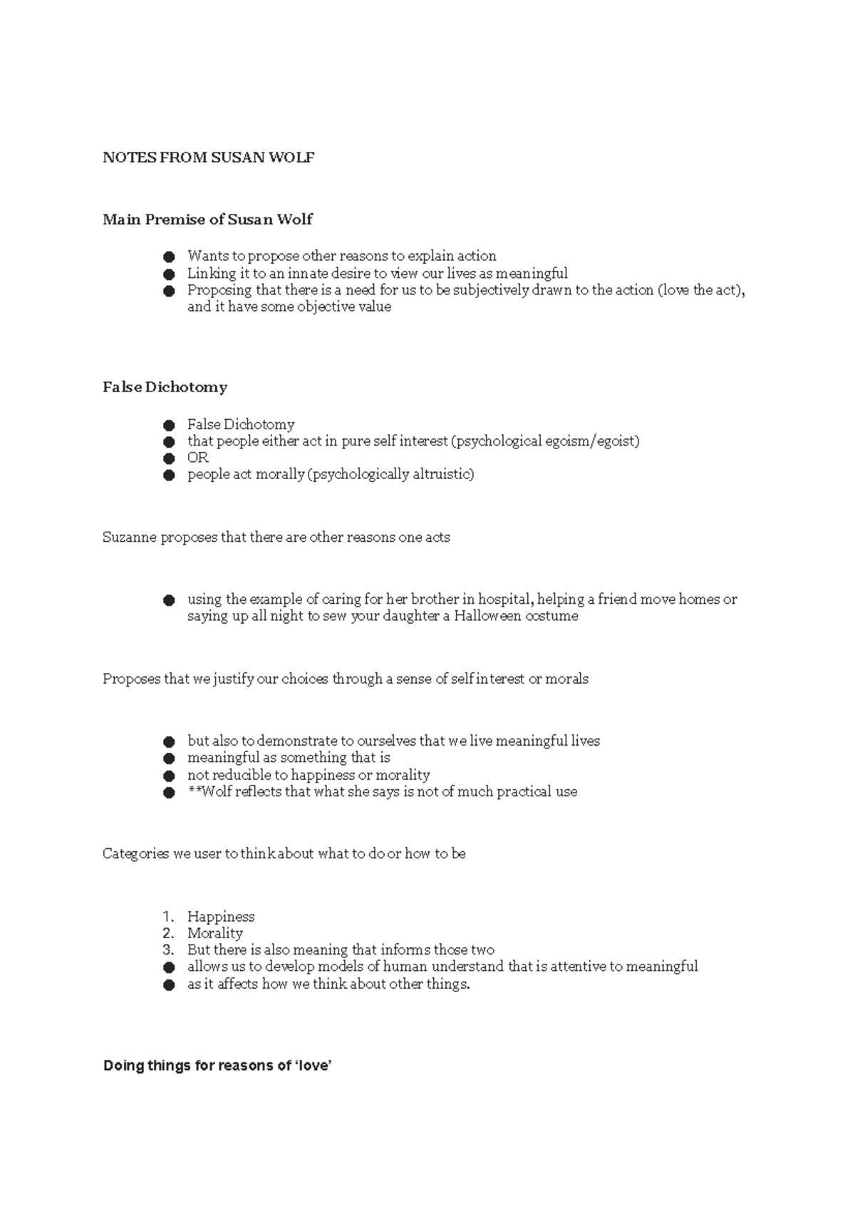 Notes on Susan Wolf's Meaningful Life and Nietzsche's Morality (PHIL ...