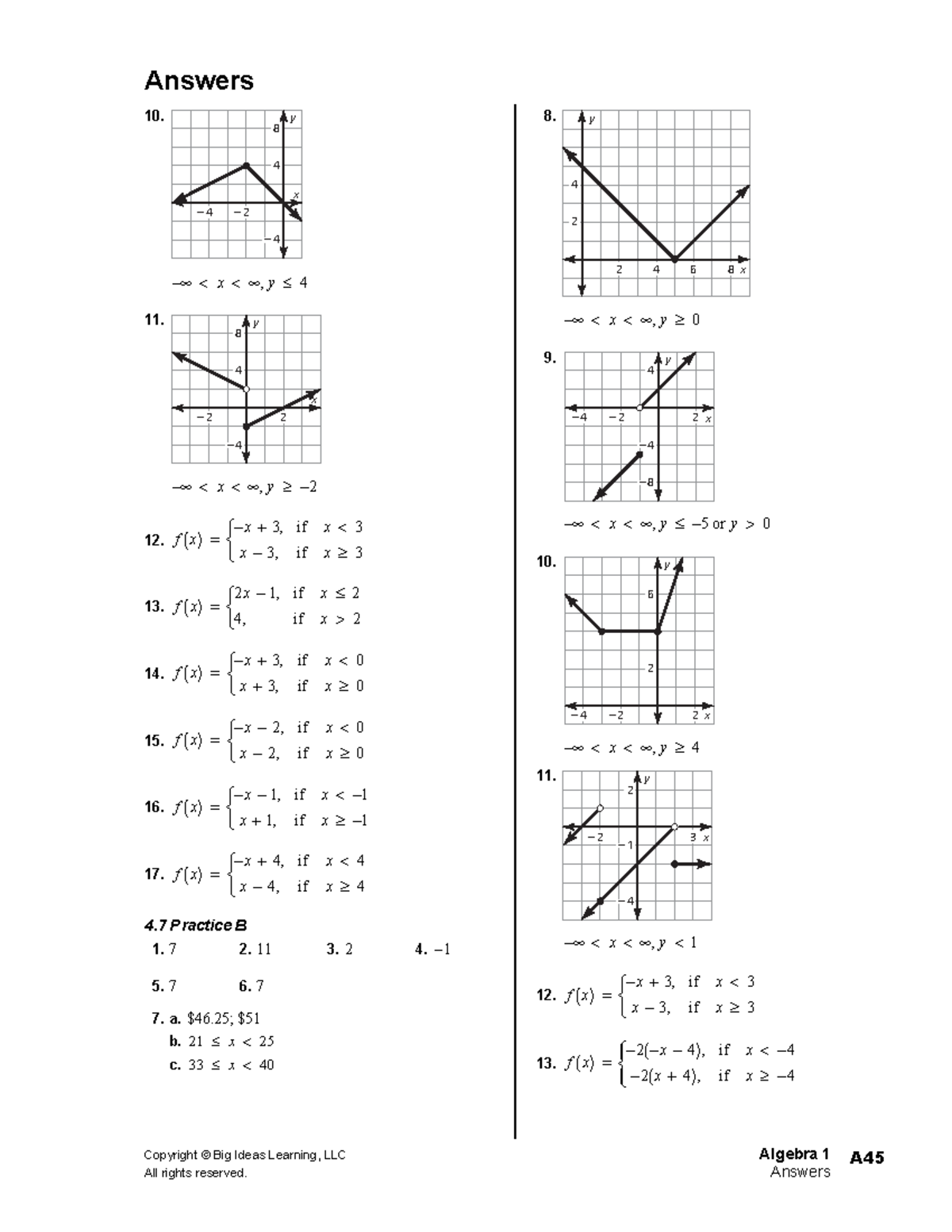 4 - math - Answers Copyright © Big Ideas Learning, LLC Algebra 1 All ...