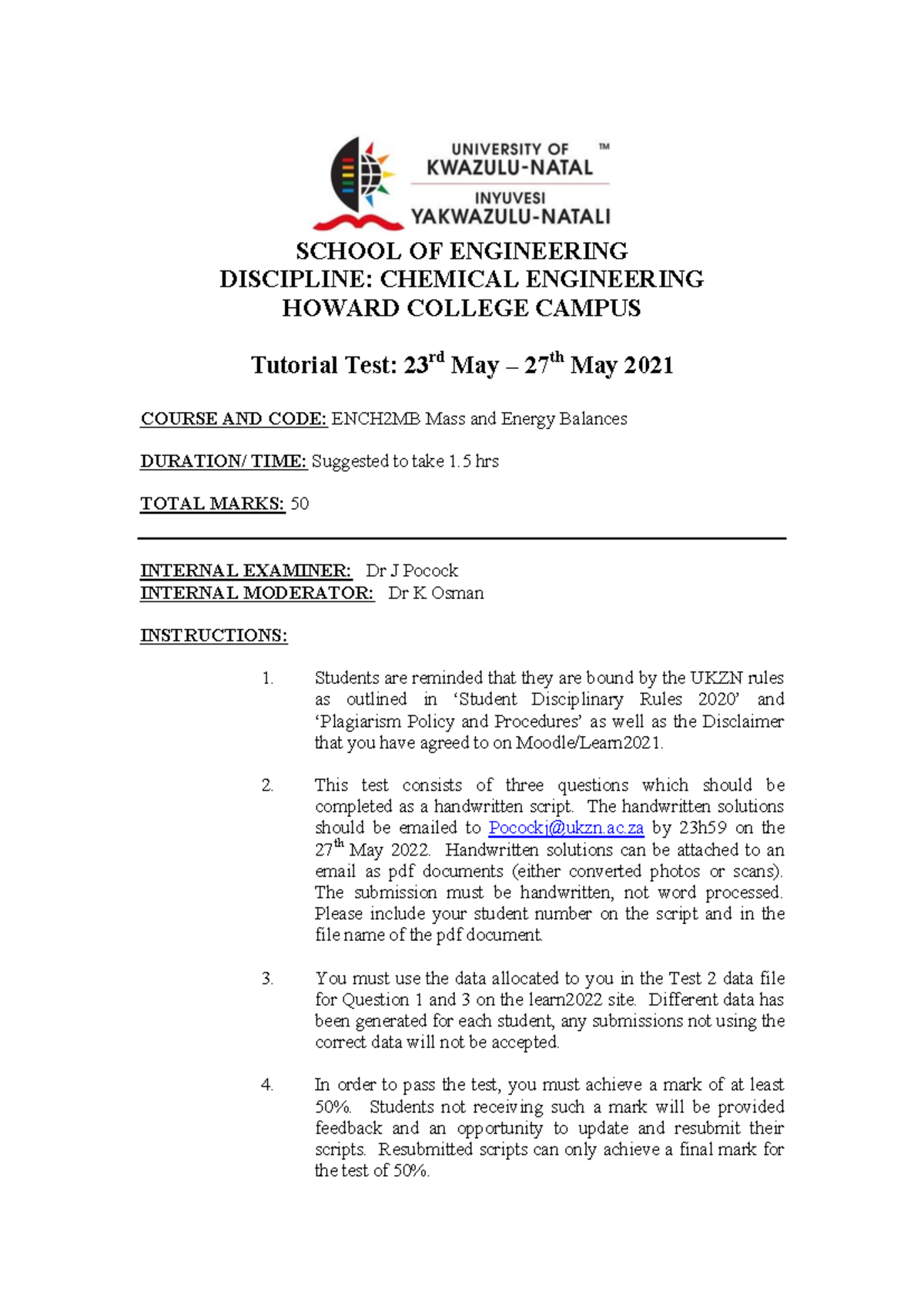MEB Test 2 2022: Mass & Energy Balances Practice Material ENCH2MB - Studocu