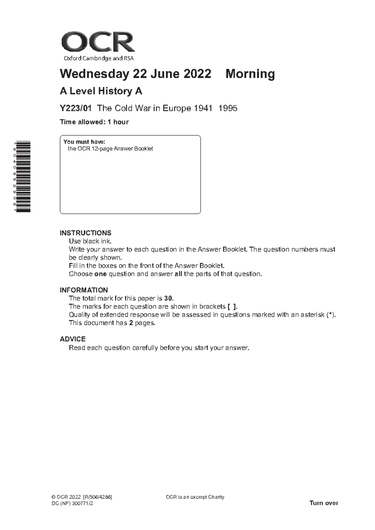 2022 Cold war - OCR cold war a level paper from 2022 - OCR is an exempt ...